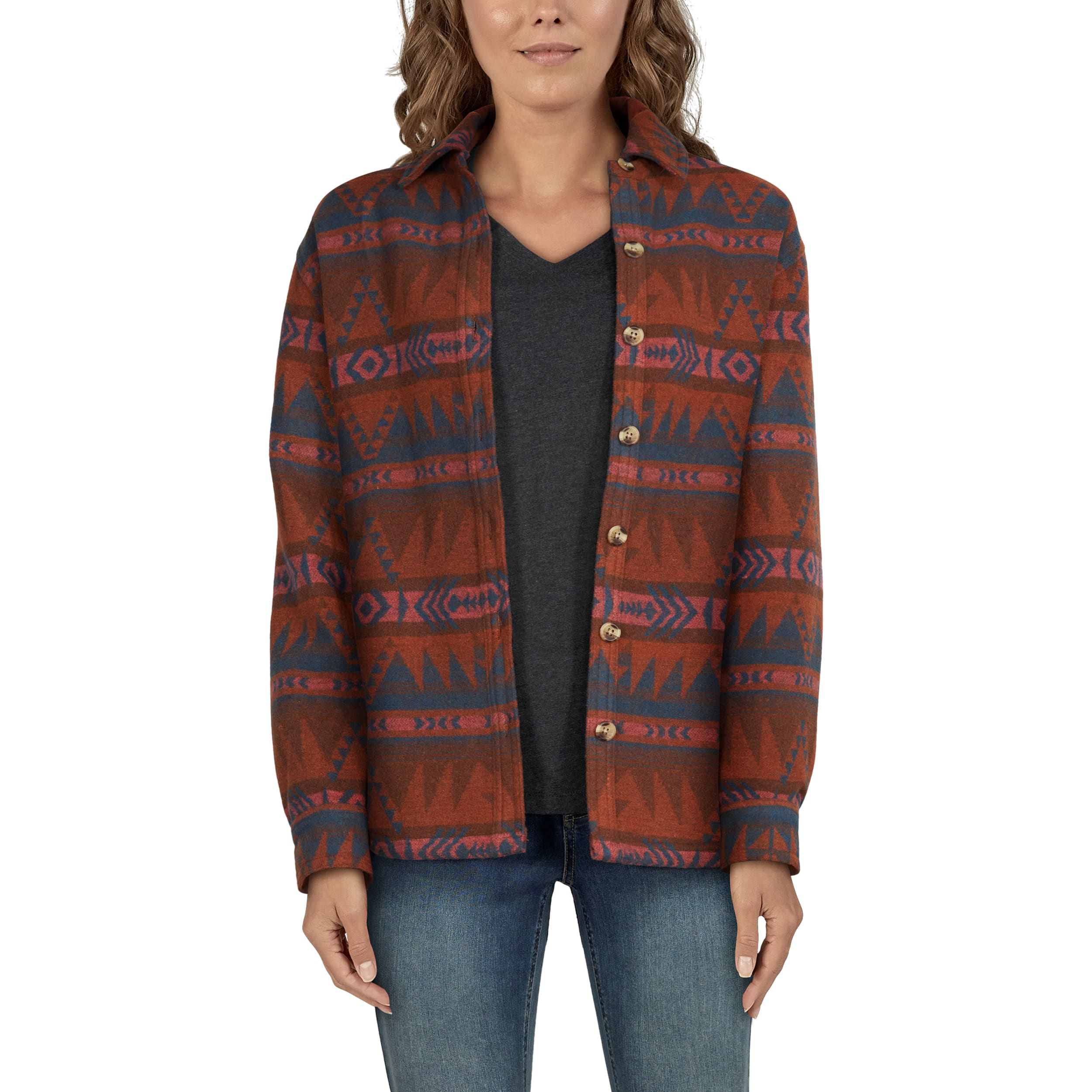 Natural Reflections Aztec Print Long-Sleeve Shirt Jacket for Ladies ...